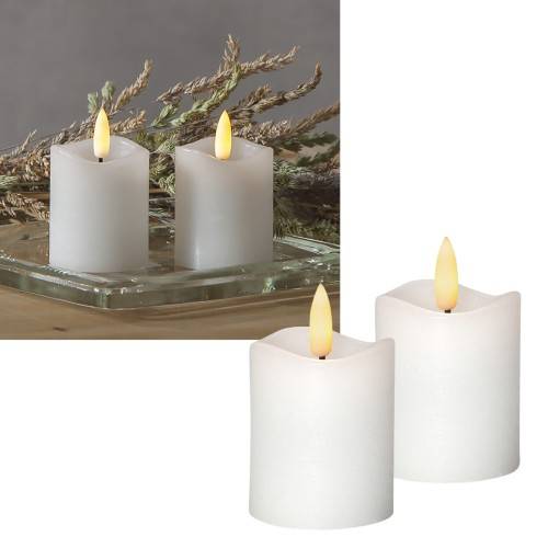 2er Set LED Mini-Kerzen 3D FLAMME 7,5x5cm flackernd Echtwachs mit TIMER ...