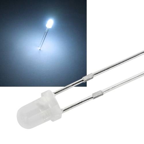 3mm Led DIFFUS kaltweiß 3000mcd 60° ~9000K 3,0-3,4V 20mA