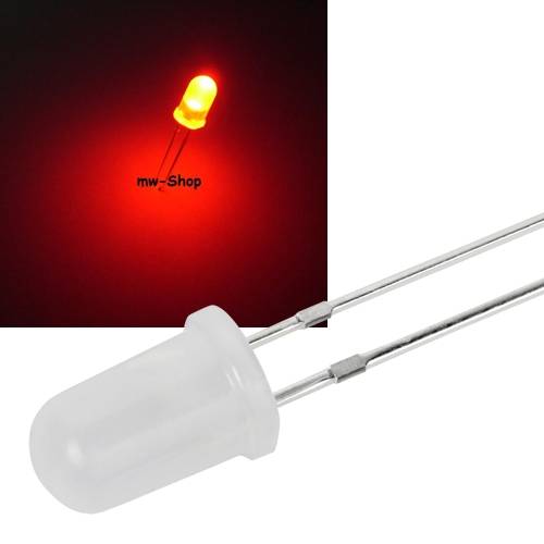 5mm Leds DIFFUS rot 620~625nm 2,1-2,4V 20mA 60°
