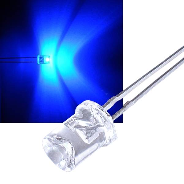5mm Led concave blau 600mcd 180° ~460nm 2,9-3,4V 20mA rundstrahlend