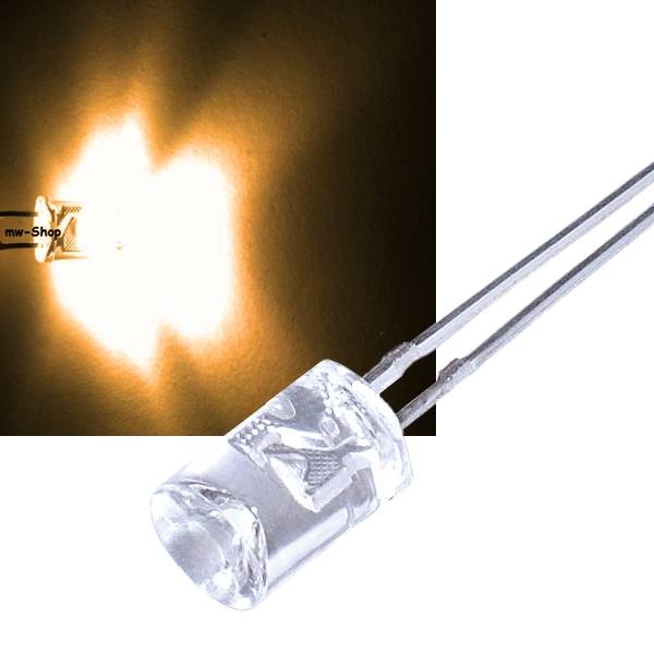 5mm Led concave extra warmweiß 180° 1900-2000K 3,0-3,2V 20mA rundstrahlend