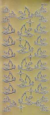 Zier-Sticker-Bogen-2172g-Tauben / Friedenstauben -gold