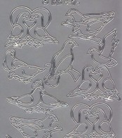 Zier-Sticker-Bogen-5815s-Tauben-Turteltauben-silber