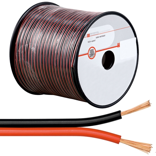 100m flexible Zwillings-Litze 2x0,5mm² rot-schwarz