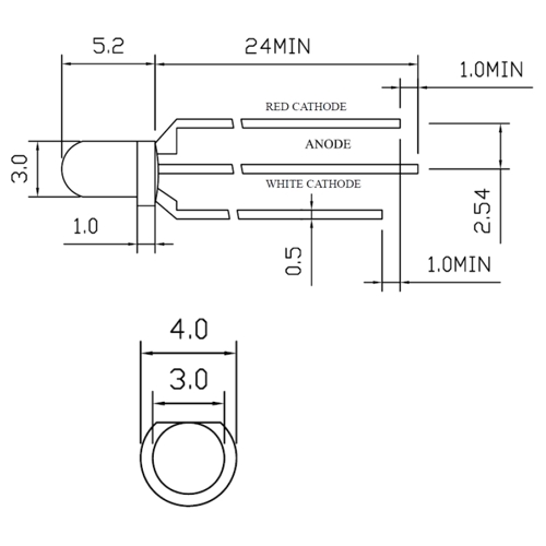 DUO Led 3mm ROT-WARMWEIß 3 Pin Bi Color Leds L032SRWWC