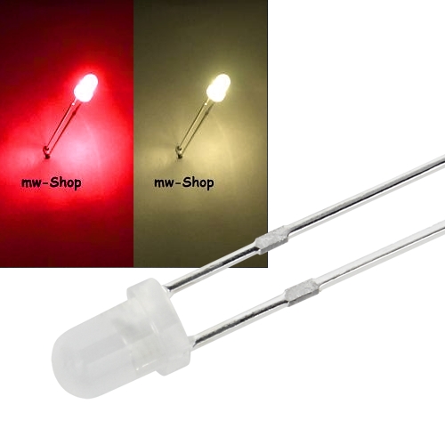 10x 3mm Leds ROT-WARMWEIß BI-COLOR 2-Chip Led 60° red sunnyweiß warm ...