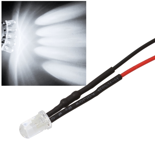 10x 5mm Leds WEIß mit 25cm Kabel 12 Volt DC / Led fertig verkabelt 12 V ...