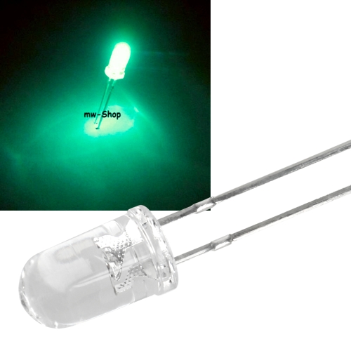 5mm Led cyan türkis 7000mcd 20° 492~500nm 3,2-3,4V 20mA