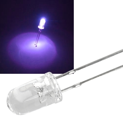 5mm Led uv ultraviolett 2000mcd 20° 395~400nm 3,2-3,4V 20mA