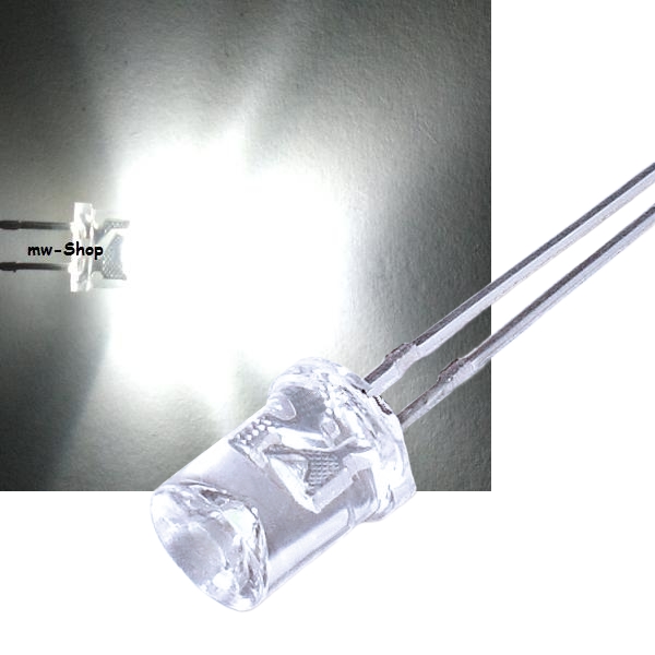 5mm Led concave weiß 1500mcd 180° ~6000K 3,0-3,4V 20mA rundstrahlend